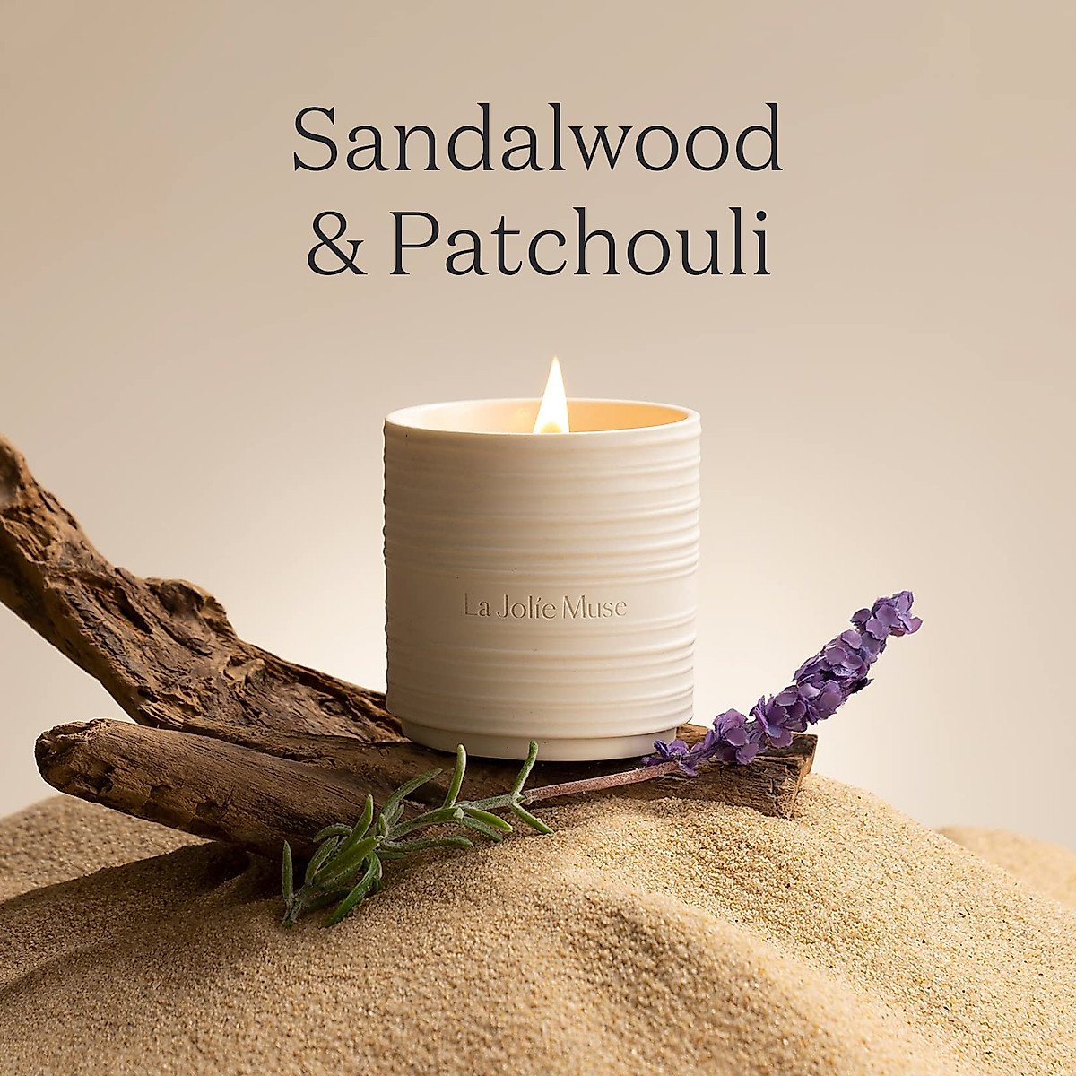 LA JOLIE MUSE Sandalwood & Patchouli Candle, Wood Wicked Candles, Candles for Home Scented, Natural Soy Candles, Clean Burn Candle, 50 Hours