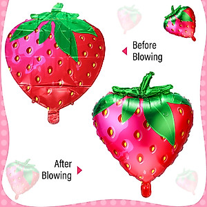 16 Pieces Strawberry Balloons Strawberry Foil Balloons Cute Fruit Balloon for Baby Girls Berry Sweet Birthday Party Decorations, 18.9 x 24.8 Inch