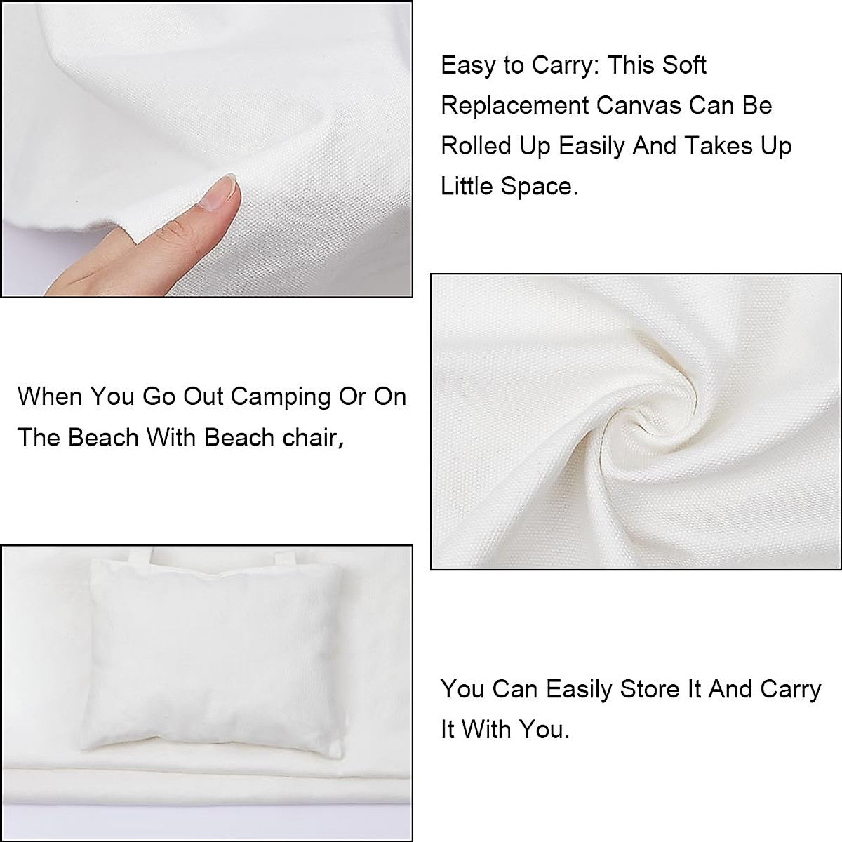 GORGECRAFT 44x16 Beach Sling Chair Canvas Cloth with Pillow 1.5mm Thick White Casual Lounge Chair Replacement Canvas Outdoor Folding Chair Fabric for Patio Beach Sunbathing Garden Courtyard