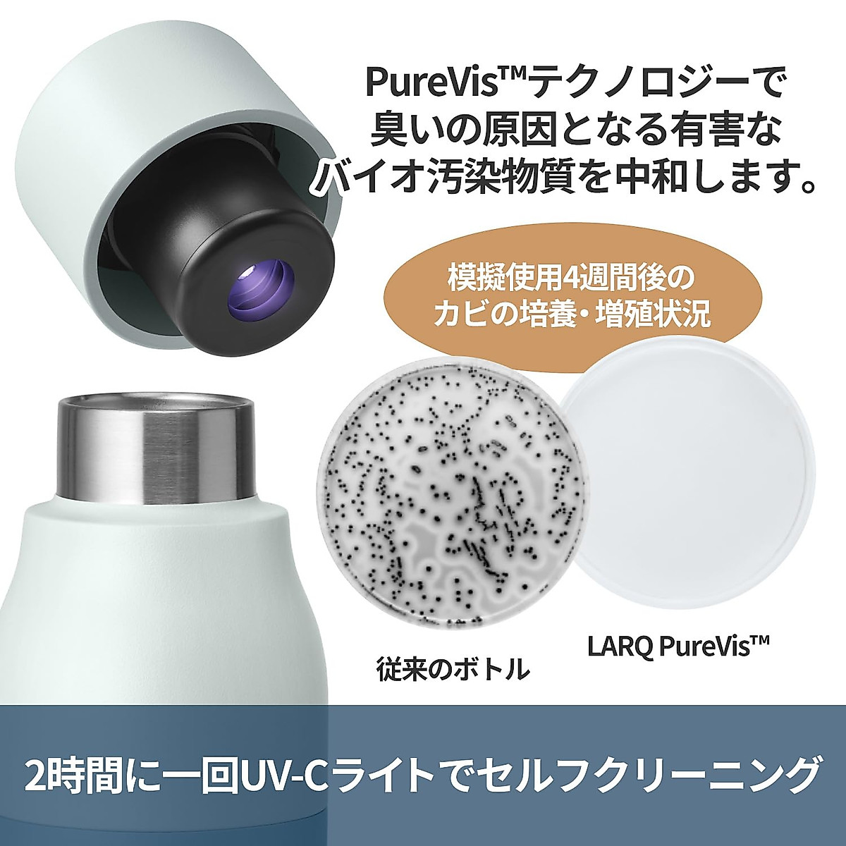 LARQ Bottle PureVis 17 oz - Self-Cleaning and Insulated Stainless Steel Water Bottle with UV Water Purifier and Award-winning Design | Reusable & Travel Friendly, Monaco Blue