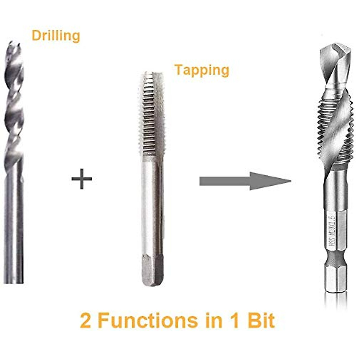 Combination Tap Drill Bit Set 1/4-Inch Hex Shank HSS Deburr Countersink Bits Kit (M3 M4 M5 M6 M8 M10)