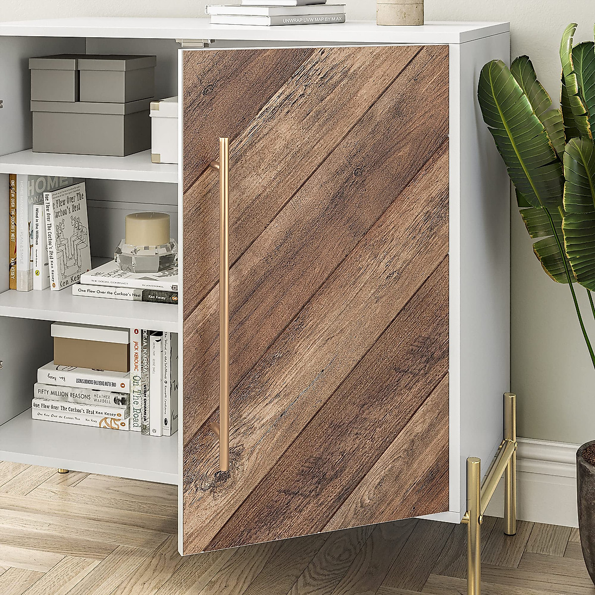 BELLEZE Set of 2 Sideboard Buffet Cabinet with Doors & Adjustable Shelves, Kitchen Storage Cabinet, Modern Accent Cabinet for Entryway, Living Room, or Bedroom, Storage Credenza - Harper (Rustic Oak)