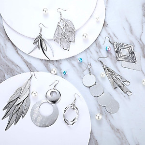 Hicarer 12 Pairs Drop Dangle Earrings Bohemian Long Fringed Earrings Vintage Statement Earrings for Women(Silver)