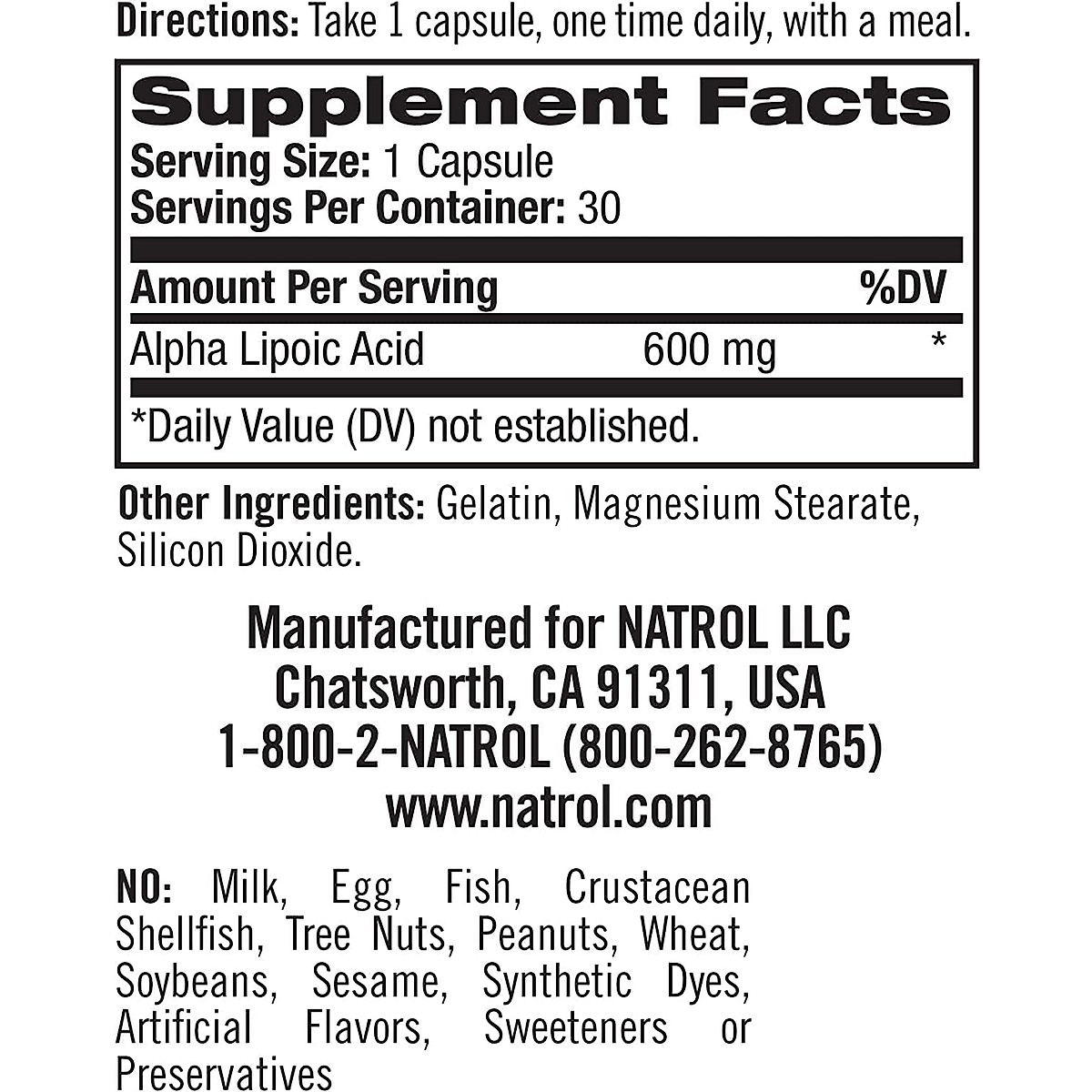 Natrol Alpha Lipoic Acid 600 Mg, 30 count