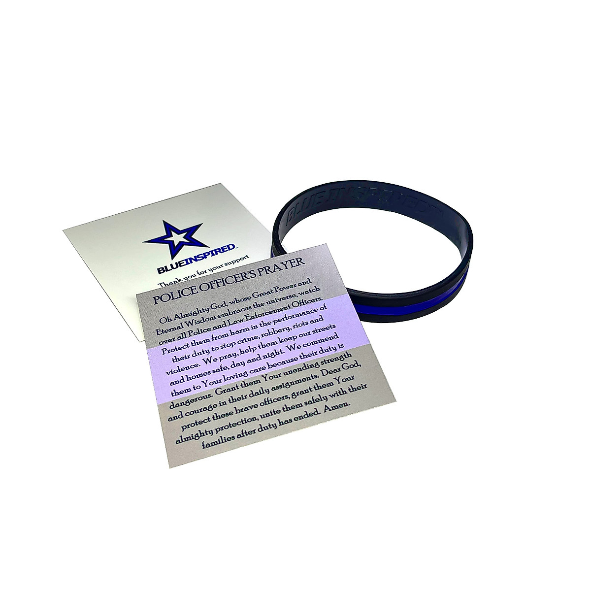 BLUE INSPIRED Thin Blue Line Bracelet and Prayer Card | Back The Blue, Pro Law Enforcement | Navy Blue | Husband/Wife, Men/Women