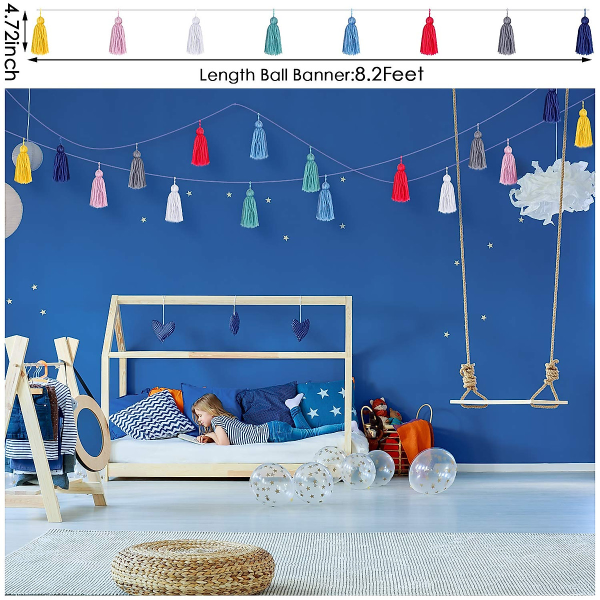 4 Pieces Colorful Garland Banner Felt Balls Garland Tassel Triangle Flags Light Bulb Banners for Christmas Holiday Wedding Party Wall Decorations
