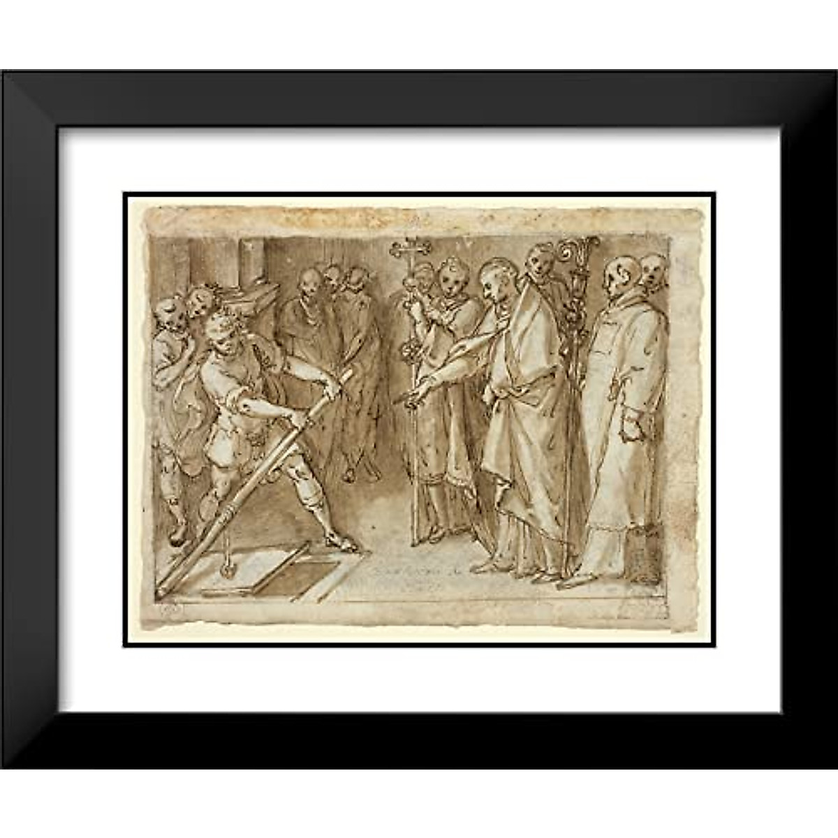 ArtDirect Cesare Nebbia 24x19 Black Modern Frame and Double Matted Museum Art Print Titled - Saint Charles Borromeo Supervising the Opening of a Crypt (C. 1604)