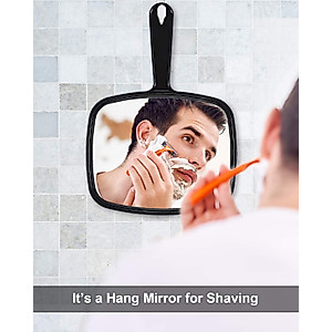 PROTECLE Large Hand Mirror, Salon Barber Hairdressing Handheld Mirror with Handle (Square Black 10.3"x7.4")