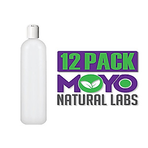 MoYo Natural Labs 4 oz Travel Bottles, Empty Travel Containers with Disc Caps, BPA Free HDPE Plastic Squeezable Toiletry/Cosmetic Bottle (Neck 20-410) (Pack of 12, HDPE Translucent White)