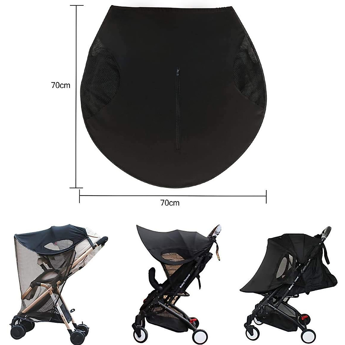 ADESUGATA Universal Stroller Sun Shade - Baby Stroller Sun Cover, Summer Pram Sunshade Awning Adjustable with UV Protection and Mosquito Net for Pushchair, Buggy, Carrycot (Black)
