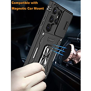 IKAZZ Galaxy S23 Ultra Case with Camera Cover,Samsung S23 Ultra Cover Pass 16ft Drop Test Military Grade Shockproof Protective Phone Case with Kickstand for Samsung Galaxy S23 Ultra Black