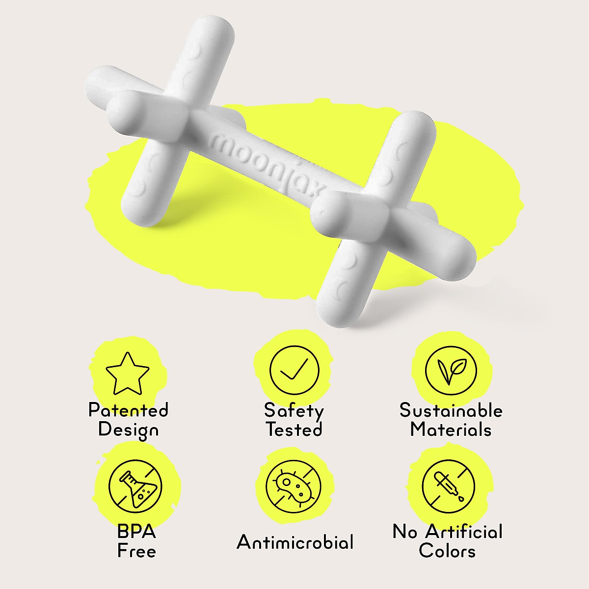 Moonlight Silicone Teethers for Babies, Baby Teether for Infants, Toddlers, Newborns, Dishwasher and Freezer-Safe Teething Toy, White - Moonjax