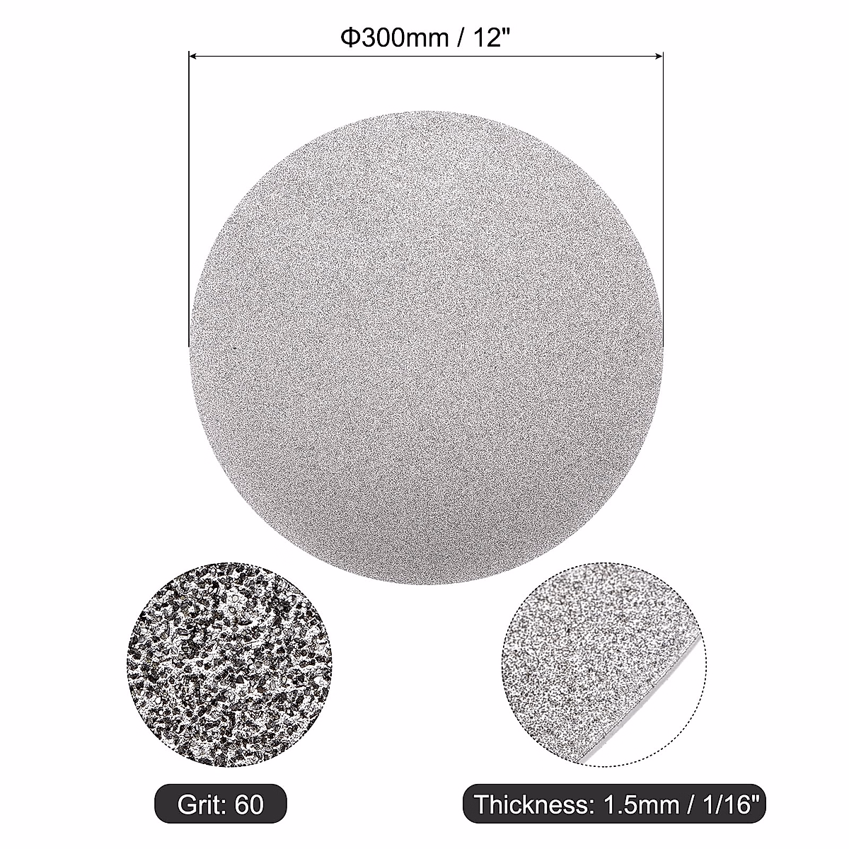 uxcell Diamond Sanding Grinding Disc, 12-Inch (300mm) Grit 60 No Center Hole, Flat Lap Disk Polishing Discs Abrasive Wheel for Gemstone Tile Porcelain Glass Stone Metal