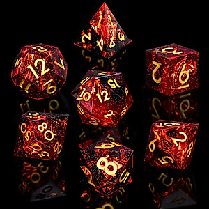 ARUOHHA DND Resin Dice Set Dungeons and Dragons Dice with Gift Box, D&D Dice Set, 7 Pcs Sharp Edge Dice Polyhedral Dice for Role Playing Game D and D Dice Inclusion Resin Dice D20 D12 D10 D8 D6 D4
