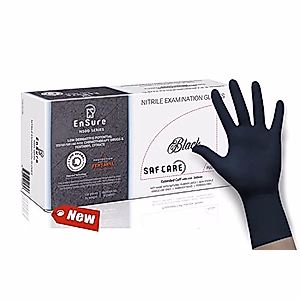 SAF-CARE EnSure Low Derma Gray Black Powder Free Nitrile Exam Gloves, Extended Cuff