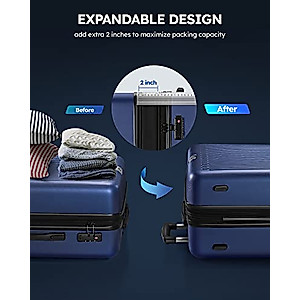 Hard Sided Luggage with Spinner Wheels,Expandable Suitcases with TSA Lock (20" Carry-on, Deep Blue)…
