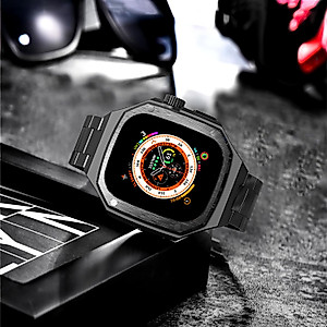 DGYSG Luxury Aluminum Case with Stainless Steel Band for Apple Watch Ultra / Ultra 2 Titanium 49mm, Rugged Metal Military Protective Cover Protector, Tactical Heavy Duty Protection for Men iWatch,