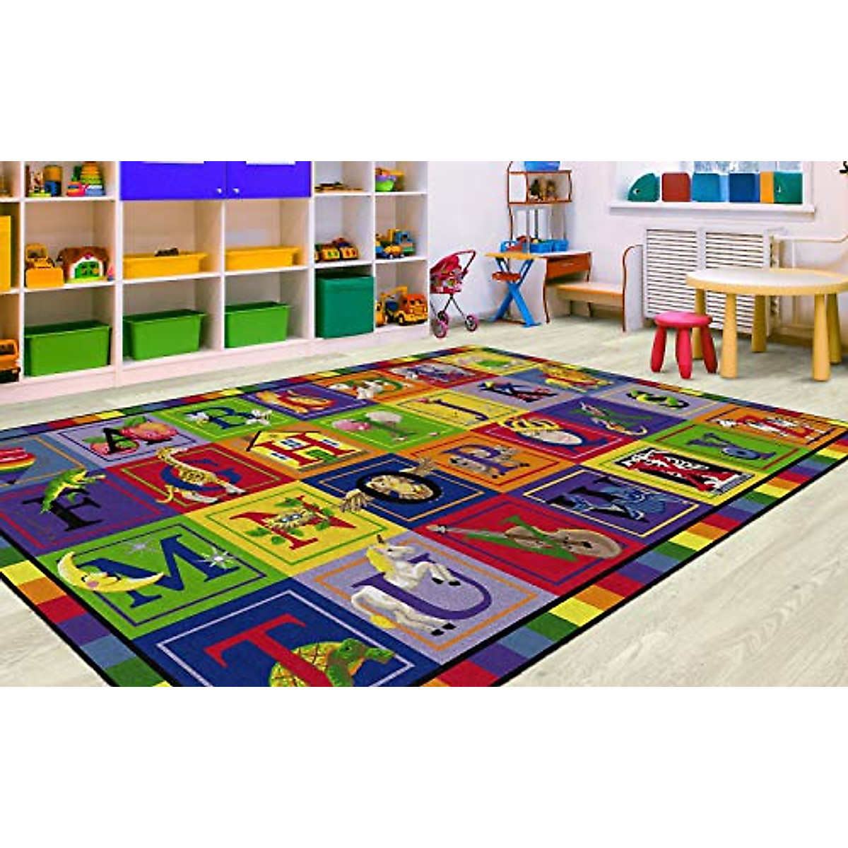 Flagship Carpets ABC Letter Blocks Area Rug for Children's Classroom Floor Mat, Play Room Carpet and General Educational Activities, 7'6" x 12', Multi-Color