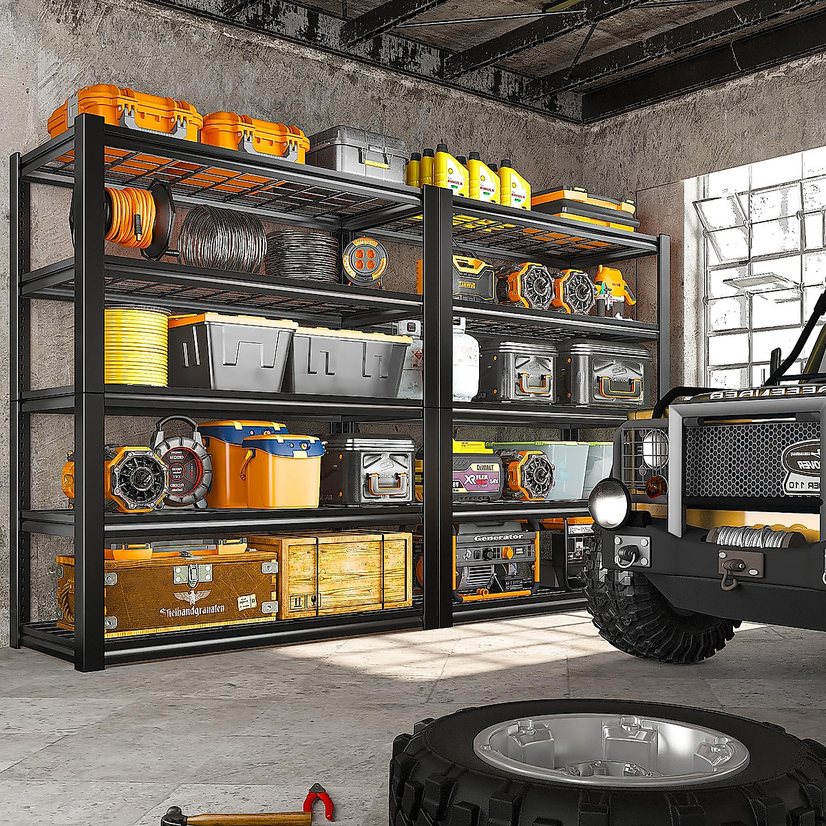 REIBII 40" W Garage Shelving 2000LBS Heavy Duty Storage Shelves 5 Tier Metal Shelves for Storage Rack Garage Shelf Shelving Units and Storage Shelves Pantry Industrial Shelves, 72" Hx40''Wx17.8''D