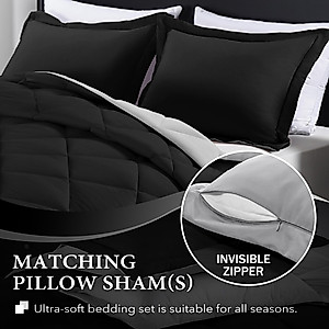 downluxe Queen Comforter Set - Black and Grey Comforter Set Queen, Soft Bedding Sets for All Seasons -3 Pieces - 1 Comforter (88"x92") and 2 Pillow Shams(20"x26")