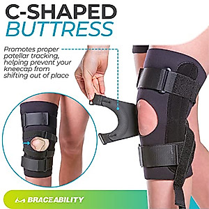 BraceAbility J Patella Knee Brace - Lateral Patellar Stabilizer with Medial and J-Lat Support Straps for Dislocation, Subluxation, Patellofemoral Pain, Left or Right Kneecap Tracking (Large)