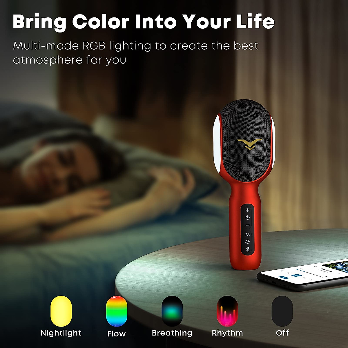 Wireless Bluetooth Karaoke Microphone, 5-in-1 Portable Handheld Mic Speaker with Dynamic RGB Lights, Mini Karaoke Machine for Car Travel Home Party, Music Recording, Duet Singing, Gift for Kids Adults