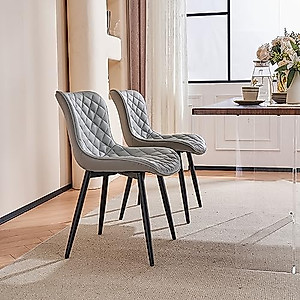Kidol & Shellder Upholstered Dining Chairs Set of 2 Kitchen Dining Room Chairs Mid Century Modern Kitchen Chairs Dining Table Chairs Faux Leather Side Chair for Waiting Living Room Bedroom(Gray)