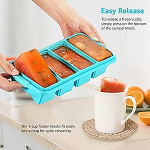 Ztomine Silicone Freezer Tray With Lid - Silicone Freezer Food Molds- Large Ice Cube Tray,Silicone Freezer Container,Freeze & Store Soup, Sauce, Broth,Leftovers - Makes 4 Perfect 1 Cup