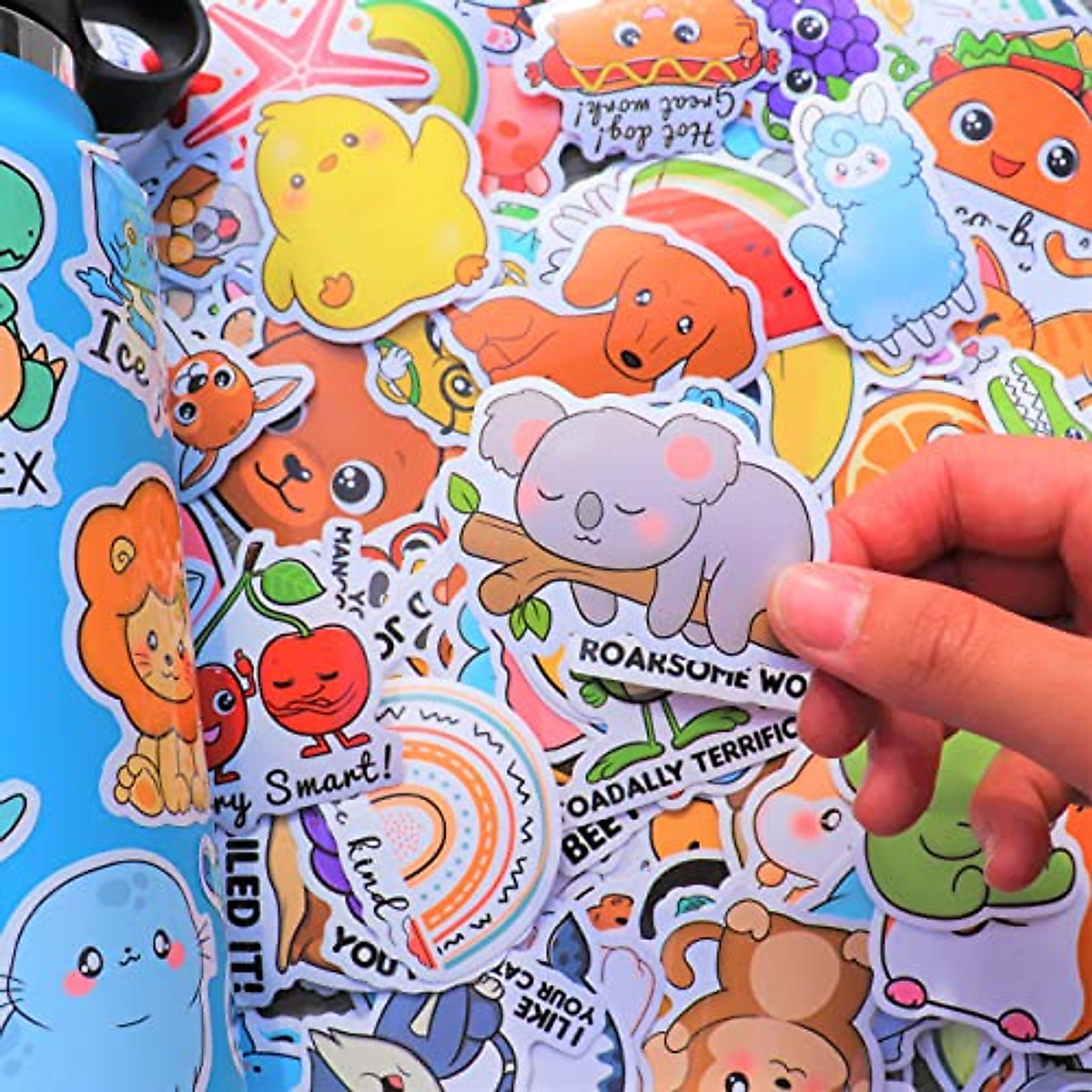 300pcs Water Bottle Stickers for Kids, Cute Vinyl Sticker for Laptop, Computer, Notebook, World of Animals Sticker Pack for Children