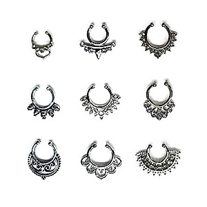 Aoyoho 21Pcs Fake Septum Clicker Nose Ring Rhinestone Non Piercing Hanger Clip Body Jewelry (Silver)