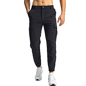 Pinkbomb Men's Hiking Cargo Pants with 7 Pockets Slim Fit Stretch Joggers Golf Cargo Work Pants for Men(Black,M)