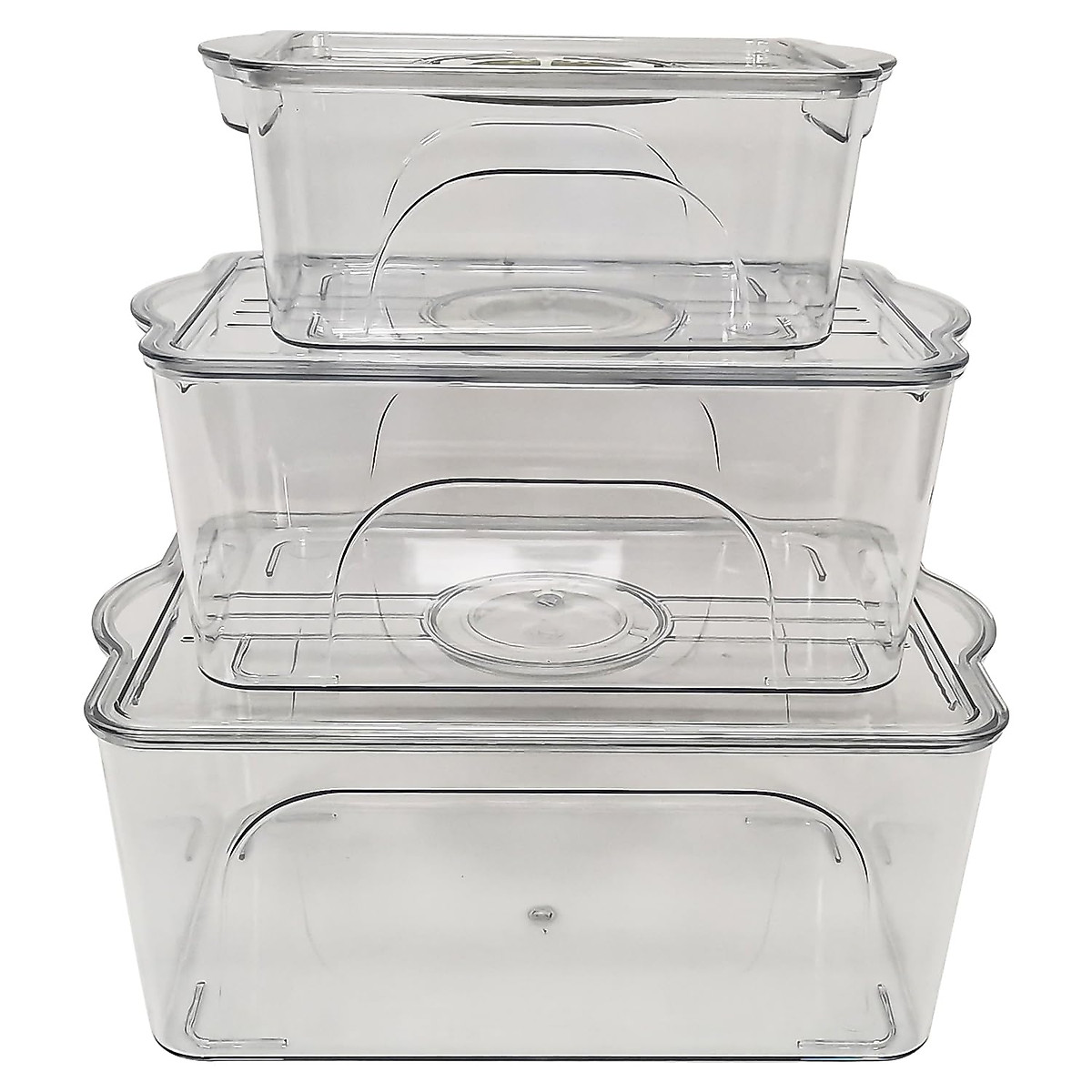 FRASTORDER Food Storage Containers with Lids - Clear Plastic Stackable Storage Bins with Date Recorder for Fridge, Freezer, Kitchen Cabinet, Pantry Organization (Set of 3)