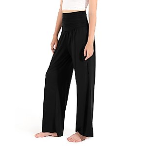 ODODOS Women's Wide Leg Palazzo Lounge Pants Light Weight Loose Comfy Casual Pajama Pants-28 Inseam, Black, X-Large