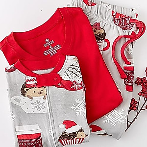 HonestBaby 2-Piece Family Matching Holiday Pajamas Organic Cotton for Men, Women, Kids, Toddlers, Baby Boys, Girls, Unisex Pets, Hedgehog N Cocoa