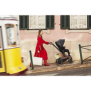 Cybex e-Priam Complete Stroller, Smart Assist Technology, Rocking Mode, One-Hand Compact Fold, Reversible Seat, Smooth Ride All-Wheel Suspension, True Red Seat with Chrome/Black Frame