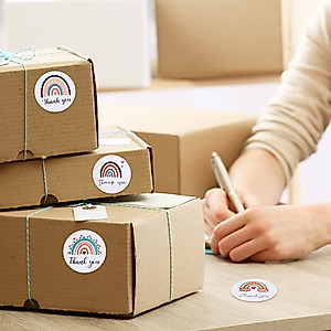 Outus 1000 Pieces Rainbow Thank You Label Stickers 1.5 Inch Round Thanks You Stickers Boho Adhesive Business Label Envelope Seals Rolls for Card Box Packing Gifts Bag, 8 Styles