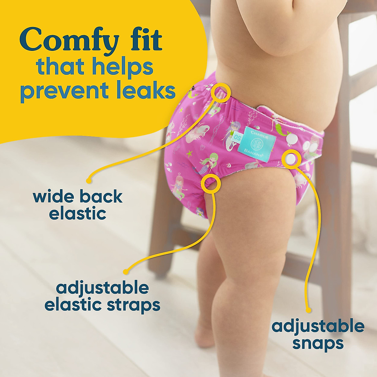 Fleece Reusable and Washable Cloth Diaper System, 1 Diaper and 2 Inserts, Mermaid Zoe, One Size