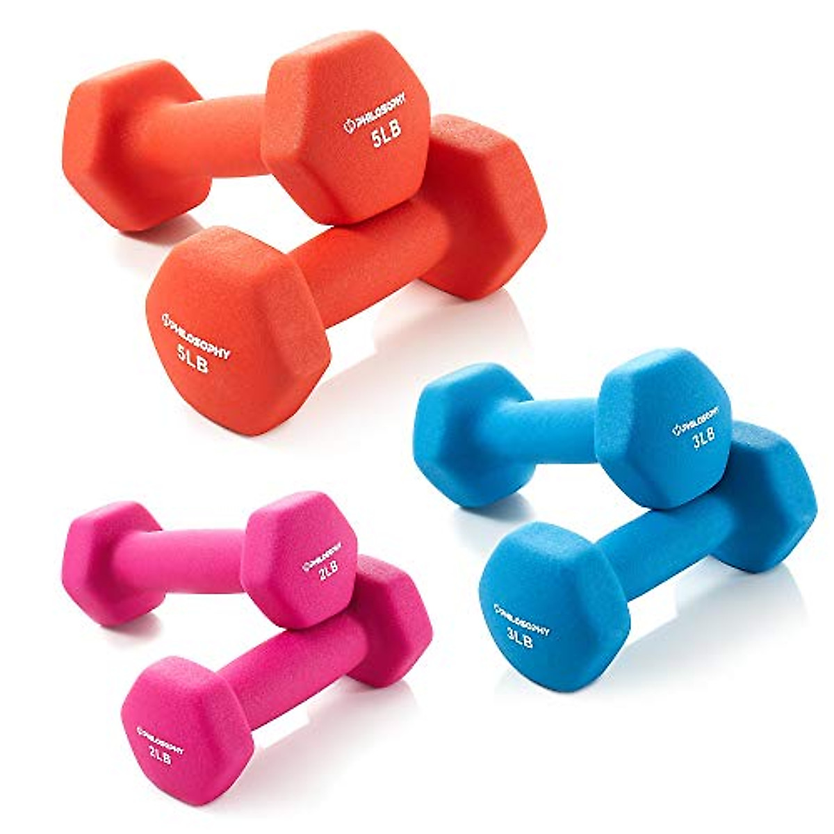 Philosophy Gym Neoprene Dumbbell Hand Weights with Stand, 20 lbs (2 lb, 3 lb, 5 lb Pairs)