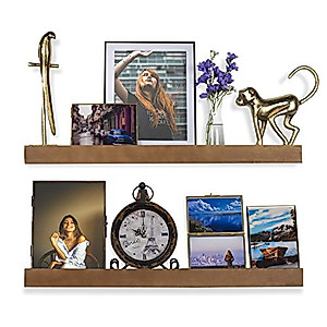 Rustic State Smith Wall Mount Wood Picture Ledge Photo Display - Kids Baby Nursery Room Bookshelf - Farmhouse Décor Floating Shelves - 30 Inch - Walnut - Set of 2