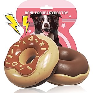 MITAIKO Indestructible Dog Toys for Aggressive Chewers, Interactive Squeaky Chew Toy for Senior Dog & Puppy Teething, Durable but Soft Food-Grade Rubber Donut Toy for Small Medium Large Dogs, Brown