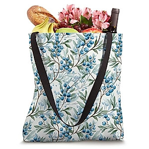 Cute Pattern For Nature Lover Blue Christmas Holly Berries Tote Bag