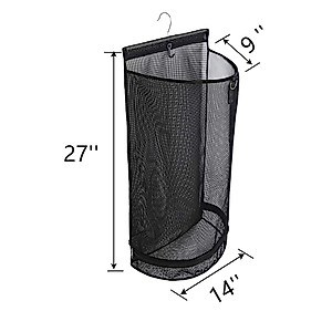 ALYER Hanging Semi Round Storage Mesh Bag,Collapsible Laundry Hamper Basket with Durable Hanger (Black)