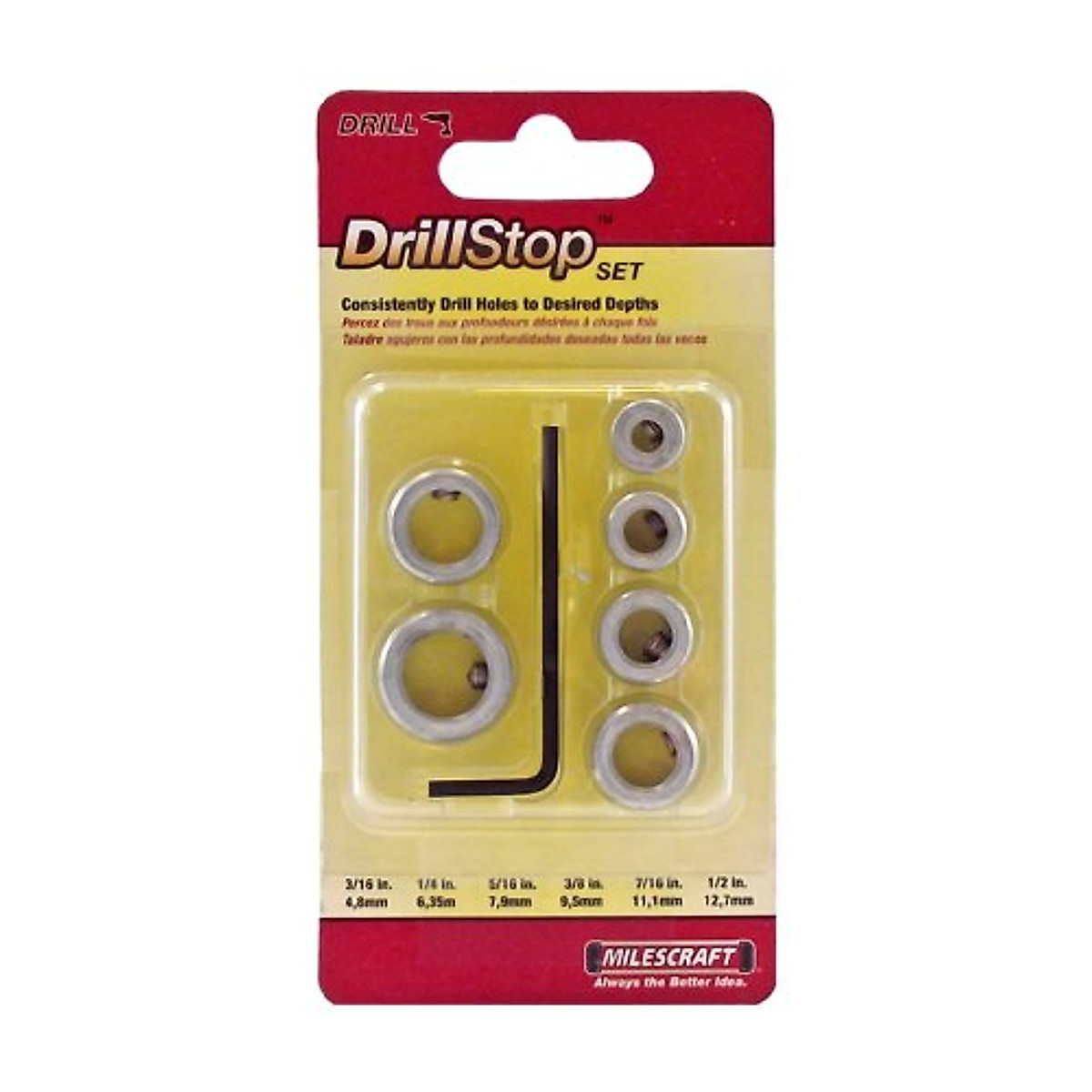 Milescraft 5342 6pc. Drill Stop Set - Includes 3/16, 1/4, 5/16, 3/8, 7/16, and 1/2-Inch