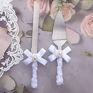 ATAILOVE Wedding Cake Knife and Server Set, White Lace Stainless Steel Cake Knife Serveing, Wedding Knife Set for Bride and Groom