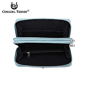 Western Style Camouflage Concealed Carry Purse Buckle Country Studs Women Handbag Shoulder Bag Wallet Set (Turquoise Set)