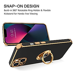 BENTOBEN iPhone 13 Case, Phone Case iPhone 13, Slim Fit 360° Ring Holder Shockproof Kickstand Magnetic Car Mount Supported Non-Slip Protective Women Girls Men Boys Cover for iPhone 13 6.1 Inch, Black