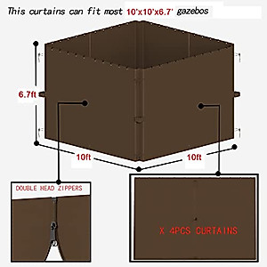 Garden Sunny 10-ft x 10-ft Gazebo Curtains,Privacy Sidewall Set 4-Panel Universal Replacement Shade Curtains Set,Protecting Side Walls (Only Curtain)- Brown