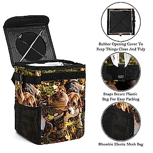 RODAILYCAY Car Garbage Bin with Lid, Waterproof Car Trash Can Center Console, Girl Kissing Her Dog in Forest Auto Dustbin Garbage Organizer, Vehicle Trash Can for Car
