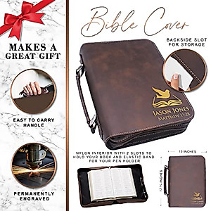 Custom Engraved Bible Cover Case - Personalized Bible Holder Monogrammed for Church, Christians, Religious Gift (Rawhide with Gold)