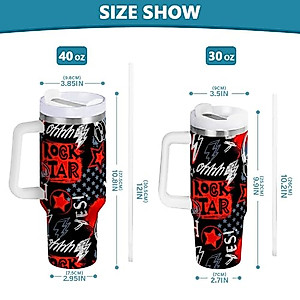 Emelivor Headphones Stars Black 40 oz Tumbler with Lid and Straw Insulated Tumblers with Handle Leak Proof Travel Coffee Mug Water Cup Bottles Fits in Car Cup Holder